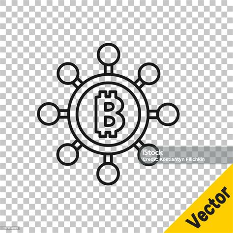 블랙 라인 블록 체인 기술 비트 코인 아이콘투명 배경에 격리 추상 적 기하학적 블록 네트워크 기술 사업 벡터 0명에 대한 스톡 벡터 아트 및 기타 이미지 Istock