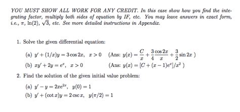 Solved YOU MUST SHOW ALL WORK FOR ANY CREDIT In This Case Chegg Com
