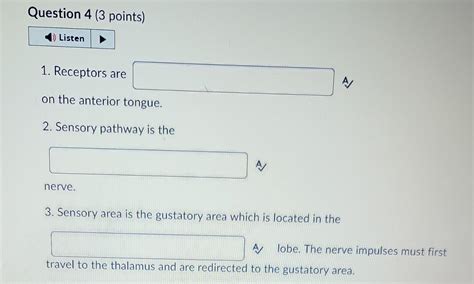 Solved 3 Sensory Area Is The Gustatory Area Which Is