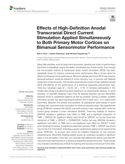 Pdf Effects Of High Definition Anodal Transcranial Direct Current Stimulation Applied