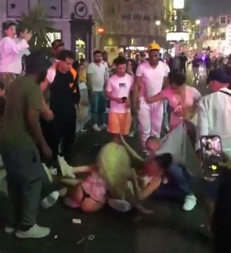 Shock Moment Half Naked Women Violently Brawl Outside McDonald S As One Is Kneed Three Times