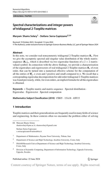 Spectral Characterizations And Integer Powers Of Tridiagonal 2 Toeplitz Matrices Request Pdf