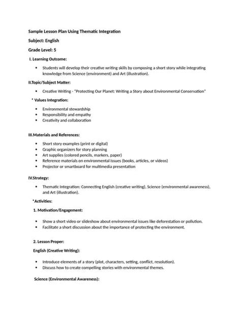Assignment No 4 Lesson Plan Using Thematic Integration With