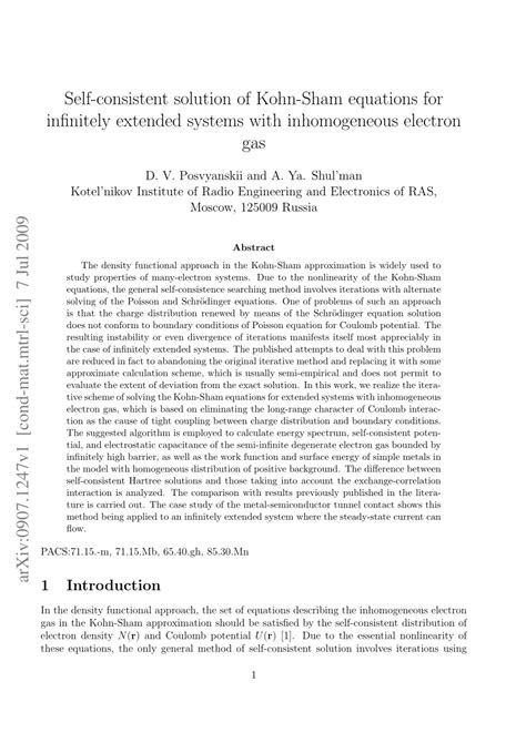 Pdf Self Consistent Solution Of Kohn Sham Equations For Infinitely
