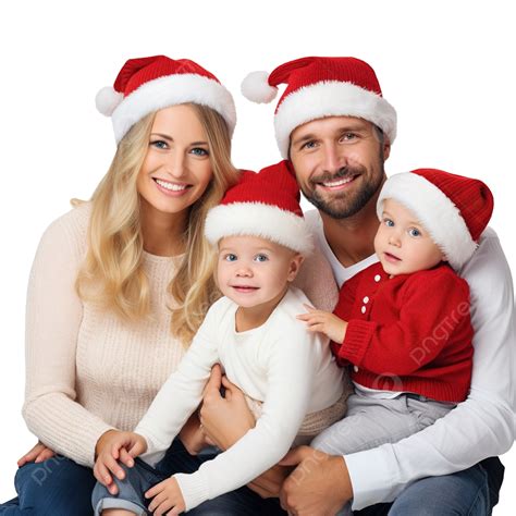 عائلة سعيدة مكونة من أربعة أم وأب وتوأم يبتسمان معًا في عيد الميلاد يجلس الأسرة أسرة الناس