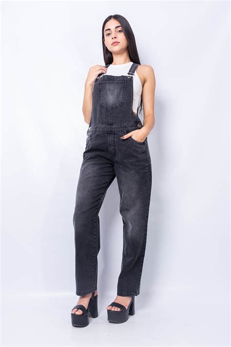 Jardinero Mom Rígido Negro Doble Stone Localizado Mayorista De Jeans