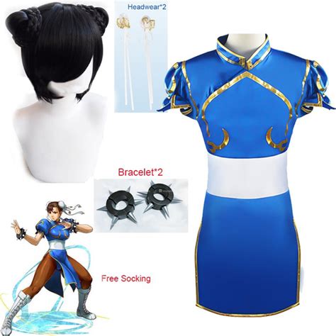Game Street Fighter Chun Li Cosplay Costume Chun Li Wig And Bracelet