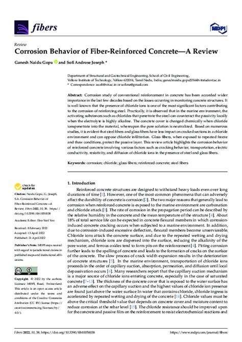 Pdf Corrosion Behavior Of Fiber Reinforced Concrete—a Review Ganesh Gopu And Sofi Vit