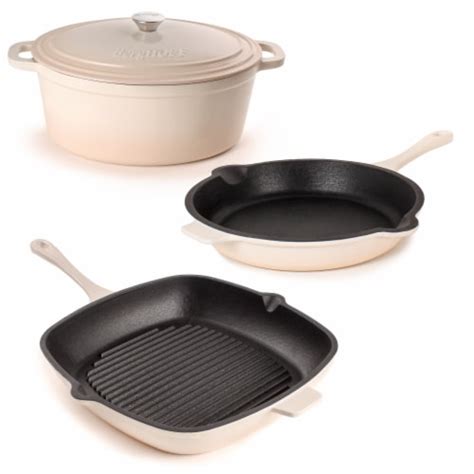 Berghoff Neo 4pc Cast Iron Cookware Set Grill Pan Fry Pan And Oval