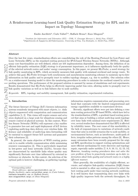 Pdf A Reinforcement Learning Based Link Quality Estimation Strategy