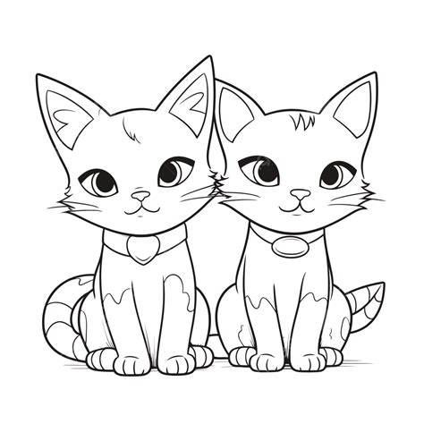 Dibujo De Dos Gatos Para Colorear Páginas Esquema Boceto Vector Png
