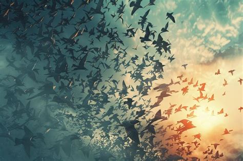 Premium Photo A Flock Of Birds Forming Intricate Patterns In The