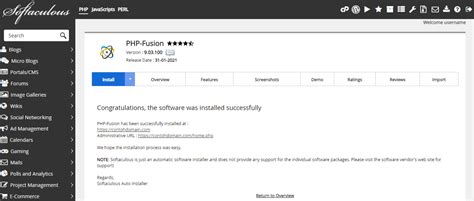 cara install php fusion melalui softaculous apps installer