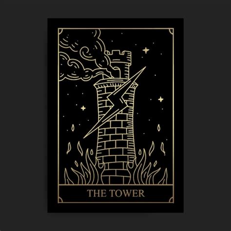타워 메이저 아르카나 골든 럭셔리 타로카드 프리미엄 벡터