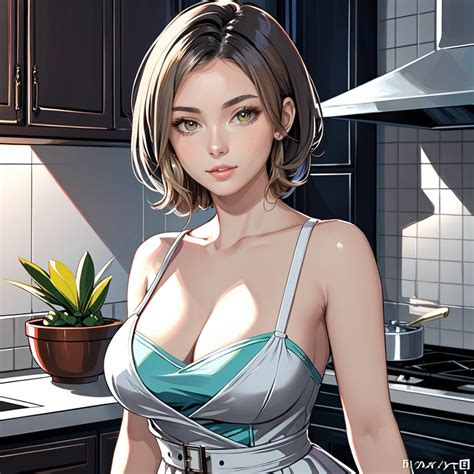 Anime Style Young Woman In Modern Kitchen