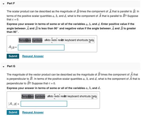 Solved Vector Ā ai bỉ and vector B cj dk Part F Chegg