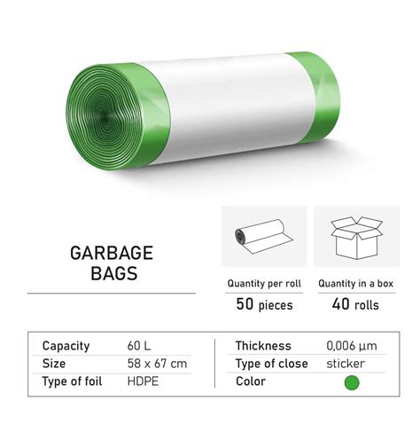 Garbage Bags Hd 60 Liters Green With Sticker Vecopak
