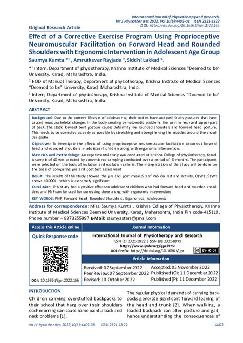 Pdf Effect Of A Corrective Exercise Program Using Proprioceptive Neuromuscular Facilitation On