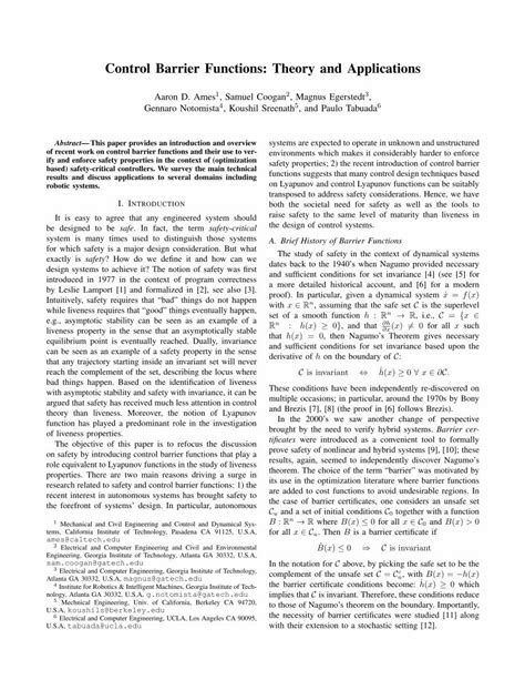 Pdf Control Barrier Functions Theory And Applications · Control