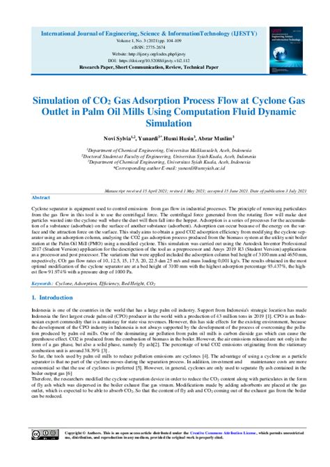 pdf simulation of co2 gas adsorption process flow at cyclone gas