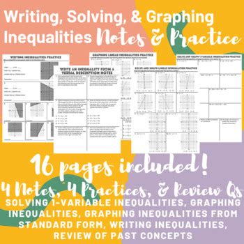 Inequalities Solving Graphing Writing Notes And Practice Algebra Math