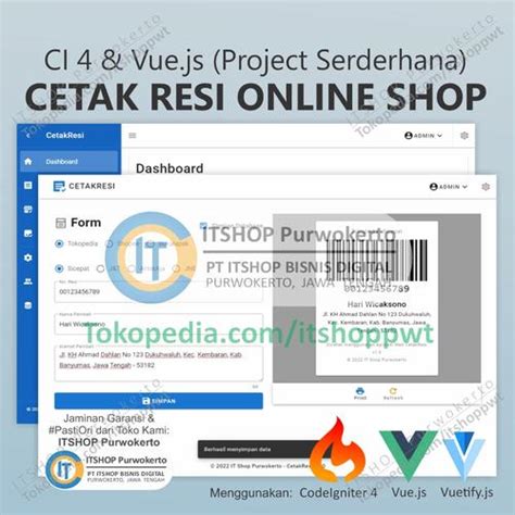Jual Source Code Aplikasi Web Cetak Resi Olshop Codeigniter Vue Js Kab Banyumas IT Shop