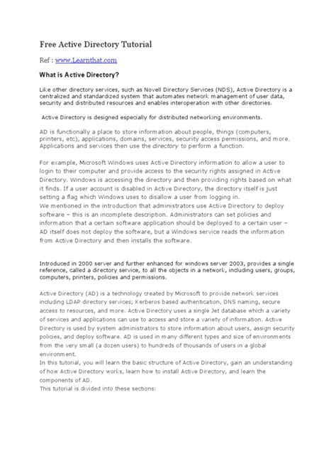 Active Directory Tutorial Learnthat Pdf Active Directory Group Policy