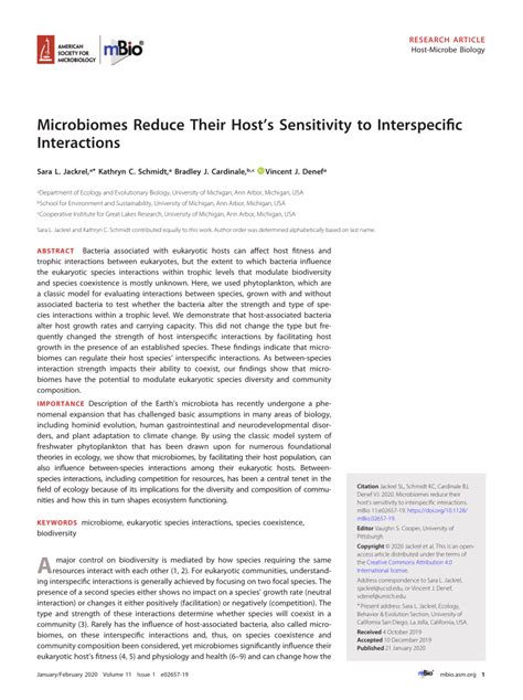 Pdf Microbiomes Reduce Their Hosts Sensitivity To Interspecific