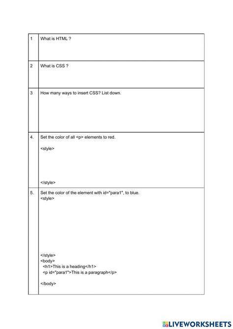 Html Css Assessment Online Exercise For Live Worksheets
