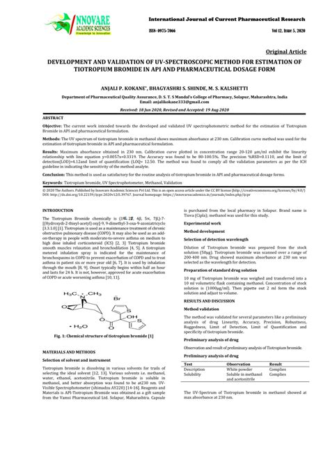 Pdf Development And Validation Of Uv Spectroscopic Method For Estimation Of Tiotropium Bromide