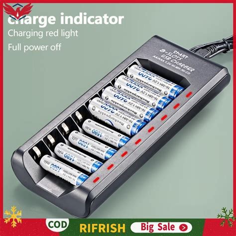 Rifrish Ph 1 2V 8 Slot USB Battery Charger For AA AAA Ni MH Ni Cd Rechargeable Battery