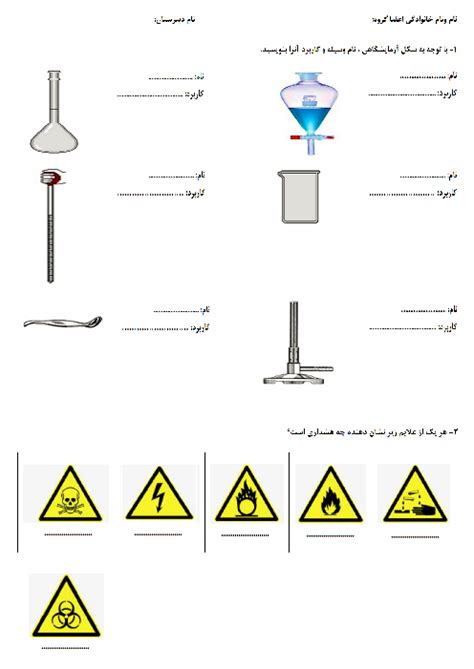 کاربرگ شناسایی وسایل آزمایشگاهی و علایم ایمنی گاما