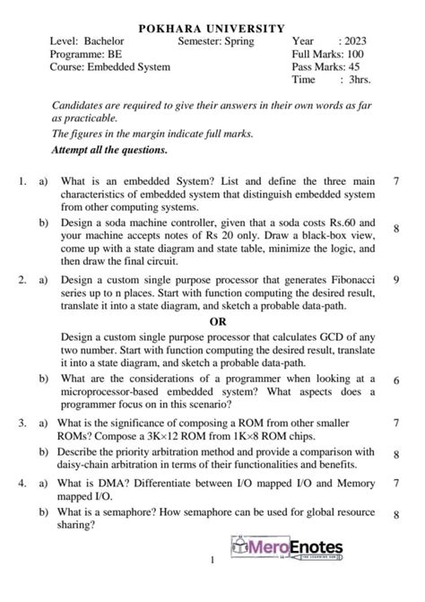 Pu Be Computer Embedded System Question Paper 5th Semester Mero Enotes