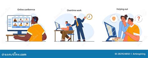 Team Interactions And Employee Communication Outline Icons Collection Set Vector Illustration