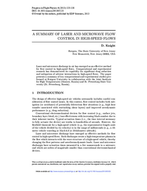 Pdf A Summary Of Laser And Microwave Flow Control In High Speed Flows
