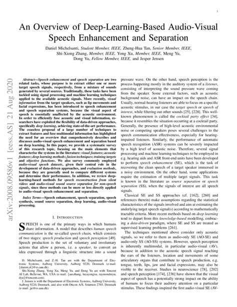 An Overview Of Deep Learning Based Audio Visual Speech Enhancement And Separation Deepai
