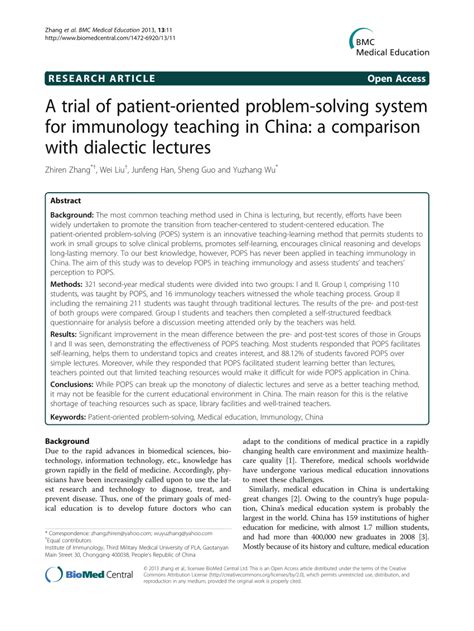 Pdf A Trial Of Patient Oriented Problem Solving System For Immunology Teaching In China A