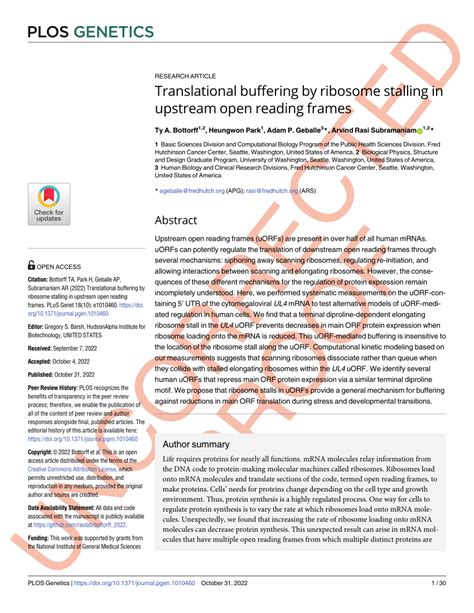 Pdf Translational Buffering By Ribosome Stalling In Upstream Open