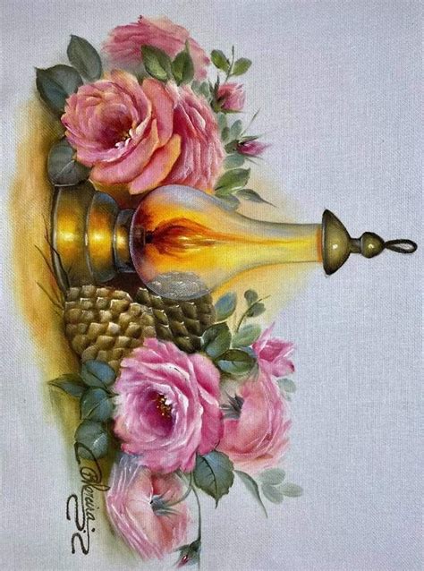 Pintura Em Tecido De Flores E Vaso Com A Palavra Amor Belas Imagens De Natal Pintura Rosa