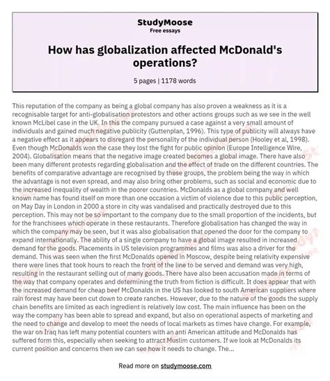 How Has Globalization Affected Mcdonalds Operations Free Essay Example