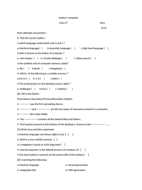 Class 4 Computer Pdf Random Access Memory Computer Data