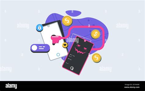 Thief Steal Digital Data Cyber Crime And Hacking Concept Modern Flat Illustration Stock Vector