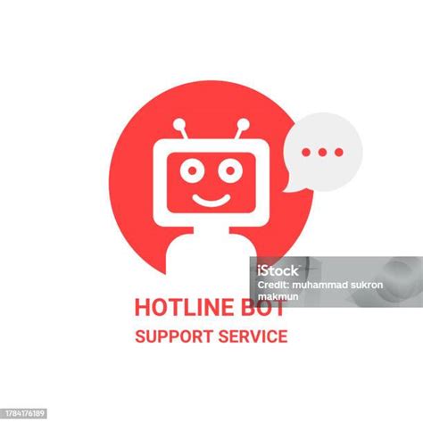 Red Hotline 봇 지원 서비스 로고 Ai 아바타 챗봇 아이콘 로봇 또는 핀테크 네트워크의 개념 플랫 단순한 트렌드 현대