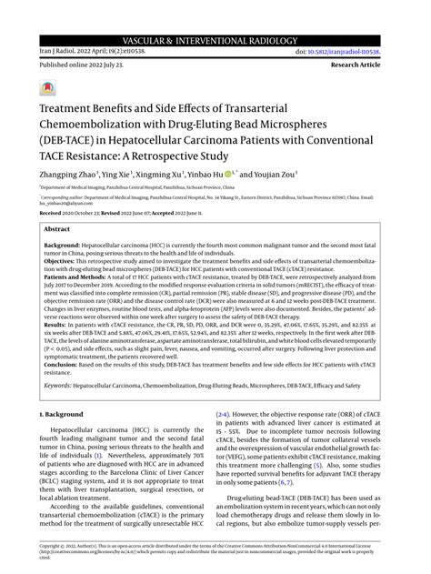 Pdf Treatment Benefits And Side Effects Of Transarterial Chemoembolization With Drug Eluting