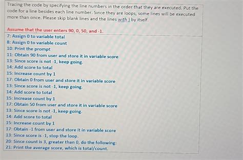 Solved Tracing The Code By Specifying The Line Numbers In