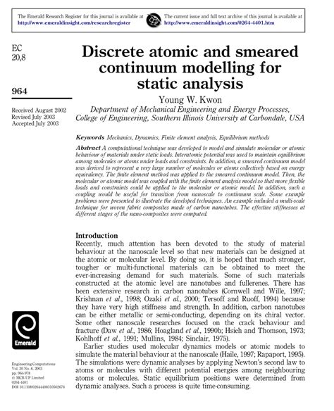 Pdf Discrete Atomic And Smeared Continuum Modelling For Static Analysis