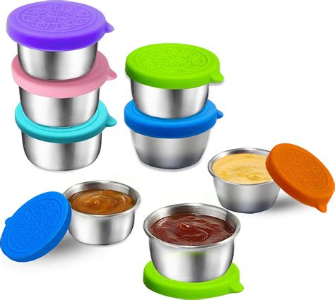Small Condiment Containers With Lids 8 Piece Set 50ml Reusable Portable Salad Sauce