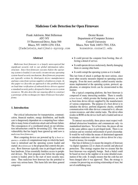 malicious code detection for open firmware pdf java virtual machine