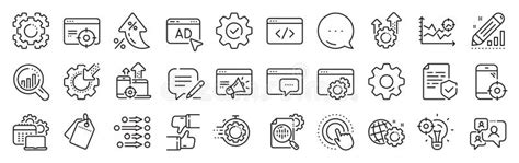 Seo Line Icons Website Stats Target And Increase Sales App Line Icons Vector Stock