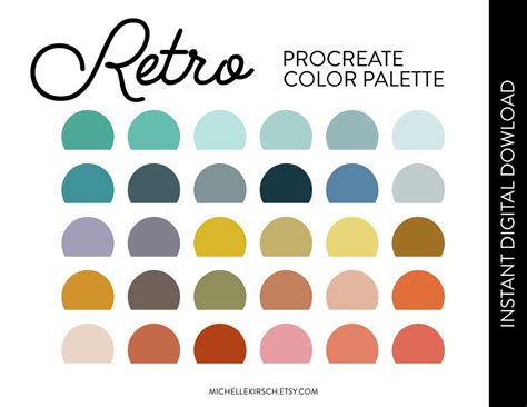 Retro Procreate Color Palette 30 Trendy Retro Inspired Colors Made For Procreate Ipad